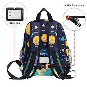 OREZI Universe Infographics Solar System Planets Kids Backpacks with Chest Clip,Toddler Schoolbag Preschool Bag Travel Bacpack for Little Boy Girl