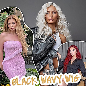 GOWIT Ombre Silver Grey Wigs for Women 30 Inch Long Curly Wavy Wig Middle Part Dark Roots Natural Looking Synthetic Heat Resistant Wig for Halloween Christmas Daily Cosplay Party Use