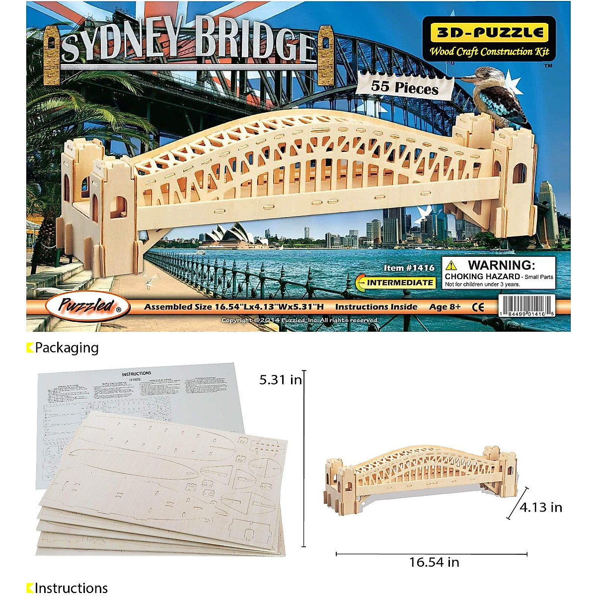Puzzled Sydney Bridge 3D Wooden Puzzle Model Kit - Fun and Education Wooden Building Kits for Kids, DIY Wooden Puzzle Toy Bridge Model Construction Kit, Cool Architecture Gifts for Kids - 55 Pieces