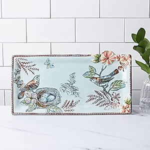 Fitz and Floyd English Garden Elongated Serving Tray, 13.25 Inch, Blue