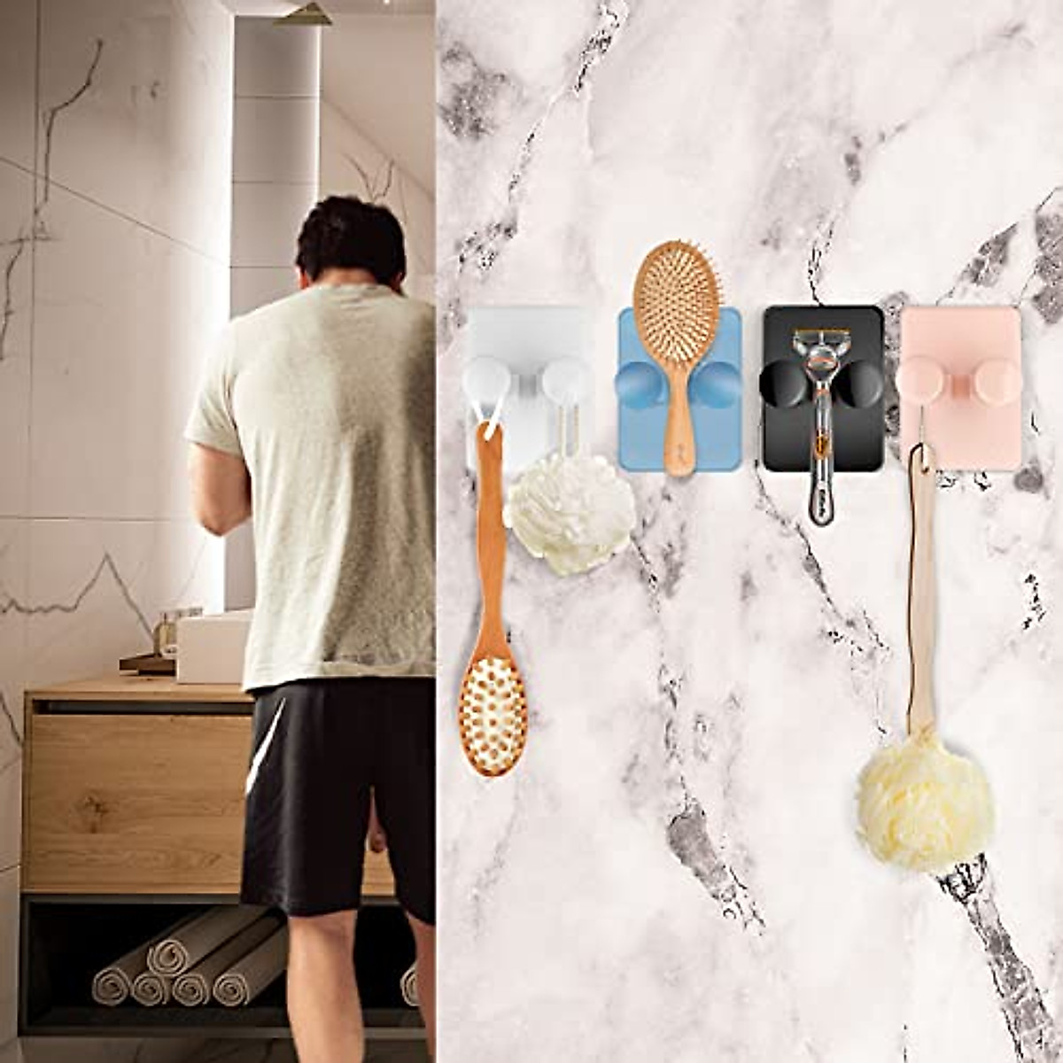 4 Pack Razor Holder for Shower Wall Mount, Adjustable Waterproof Self Adhesive Shaver Holders, Razor Holder Compatible with Most of Shavers, for Key, Plug, Makeup Brush, Bathroom Kitchen Organizer