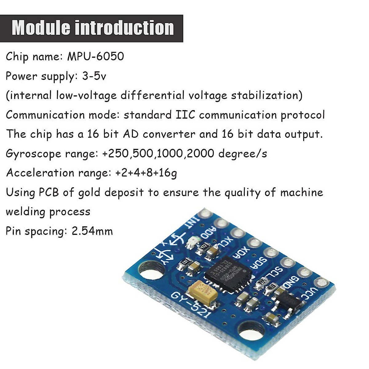 Ximimark 5Pcs GY-521 MPU-6050 Module 3 Axis Accelerometer 6 DOF Gyroscope Sensor Module 16 Bit AD Converter Data Output IIC 3-5v For Arduino