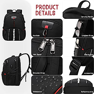 XJ-HOME 18.4'' Extra Large Travel Laptop Backpack 55L,Gaming backpack with USB Charging Port Carry on Business TSA Friendly Flight Approved Backpack for Men and Women,Black