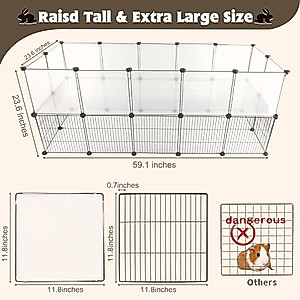 FHTONGE Extra Large Rabbit Playpen Indoor, 11 Sq Ft C&C Guinea Pig Cage Habitat, Small Animal Playpen Raised Guinea Pig Playpen for Chinchilla Hamster Hedgehog Ferret Puppy Kitten Rat Bunny