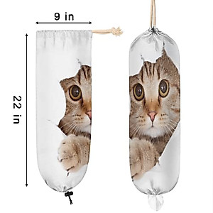 Plastic Bag Holder Hanging Cute Cat Grocery Bag Organizer Kitchen Plastic Bag Storage/Garbage Shopping Bag Trash Bags Dispenser for Farmhouse Kitchen Home Decor