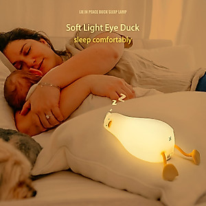 MUID Benson Lying Flat Duck Night Light, LED Squishy Duck Lamp, Cute Light Up Duck, Silicone Dimmable Nursery Nightlight, Rechargeable Bedside Touch Lamp for Breastfeeding, Finn The Duck.