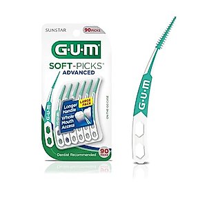 GUM Soft-Picks Advanced, Easy to Use Dental Picks for Teeth Cleaning and Gum Health, Disposable Interdental Brushes with Convenient Carry Case, Dentist Recommended Dental Picks, 90ct