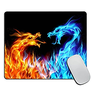 Mouse Pad, Rectangle Abstract Blue and Red Fiery Dragons Anti-Slip Rubber Mousepad for Gaming Office Laptop Computer PC Men Women Kids, Cute Custom Pattern 9.5"x7.9"x0.12" Inch