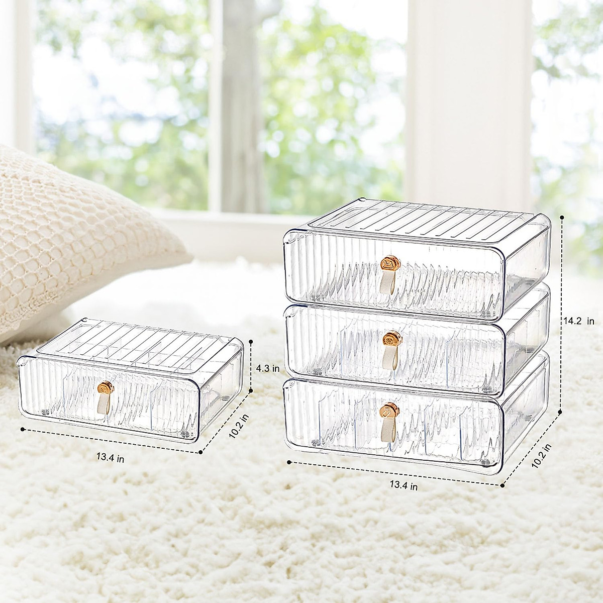 Sousnous 16 Deep Compartment Socks & Underwear Organzier Box for Closet/Countertop/Shelf, Clear Acrylic Sock Organizer Bins with Removable & Adjustable Dividers, 1 Pack