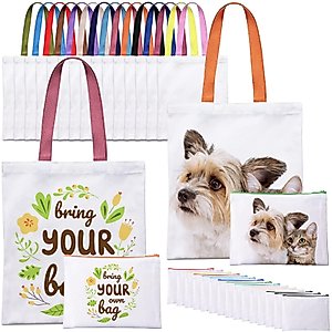 MAFYE 30 Pack Sublimation Blanks Tote bags, Reusable Grocery Bags DIY Heat Transfer Canvas Tote Bags Cosmetic Makeup Bags Shopping Bags with Customized Color for DIY, Advertising, Christmas Craft