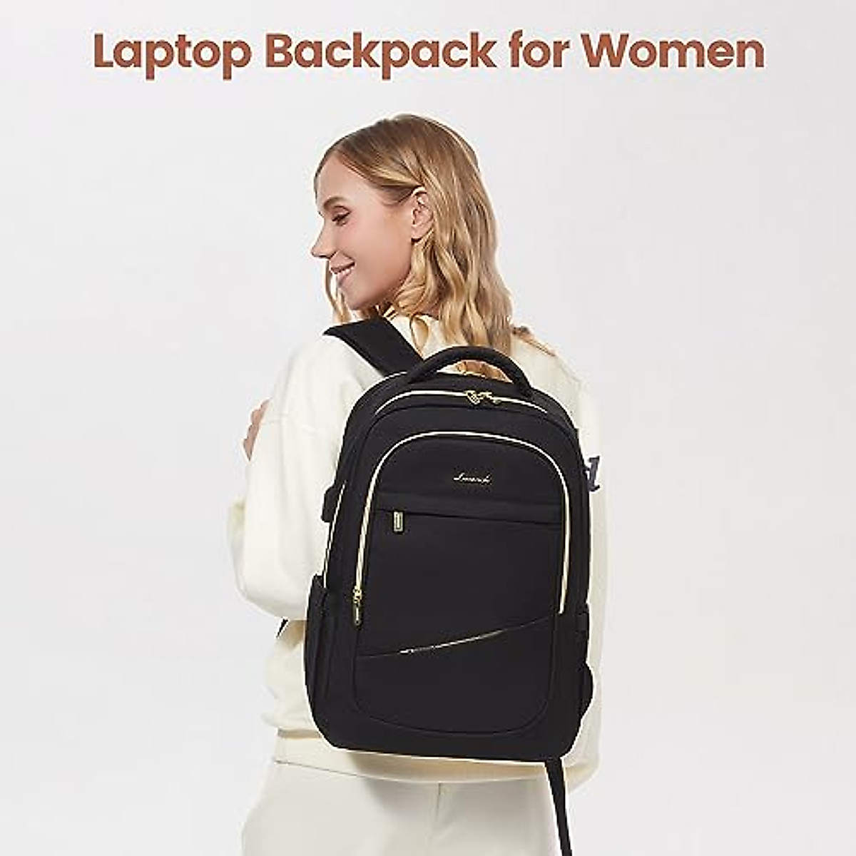 LOVEVOOK Laptop Backpack for Women,15.6 Inch College Travel Work Computer Back Pack,Backpacks with USB Port,Water Resistant Back pack with Laptop Compartment for Teacher Nurse,Black