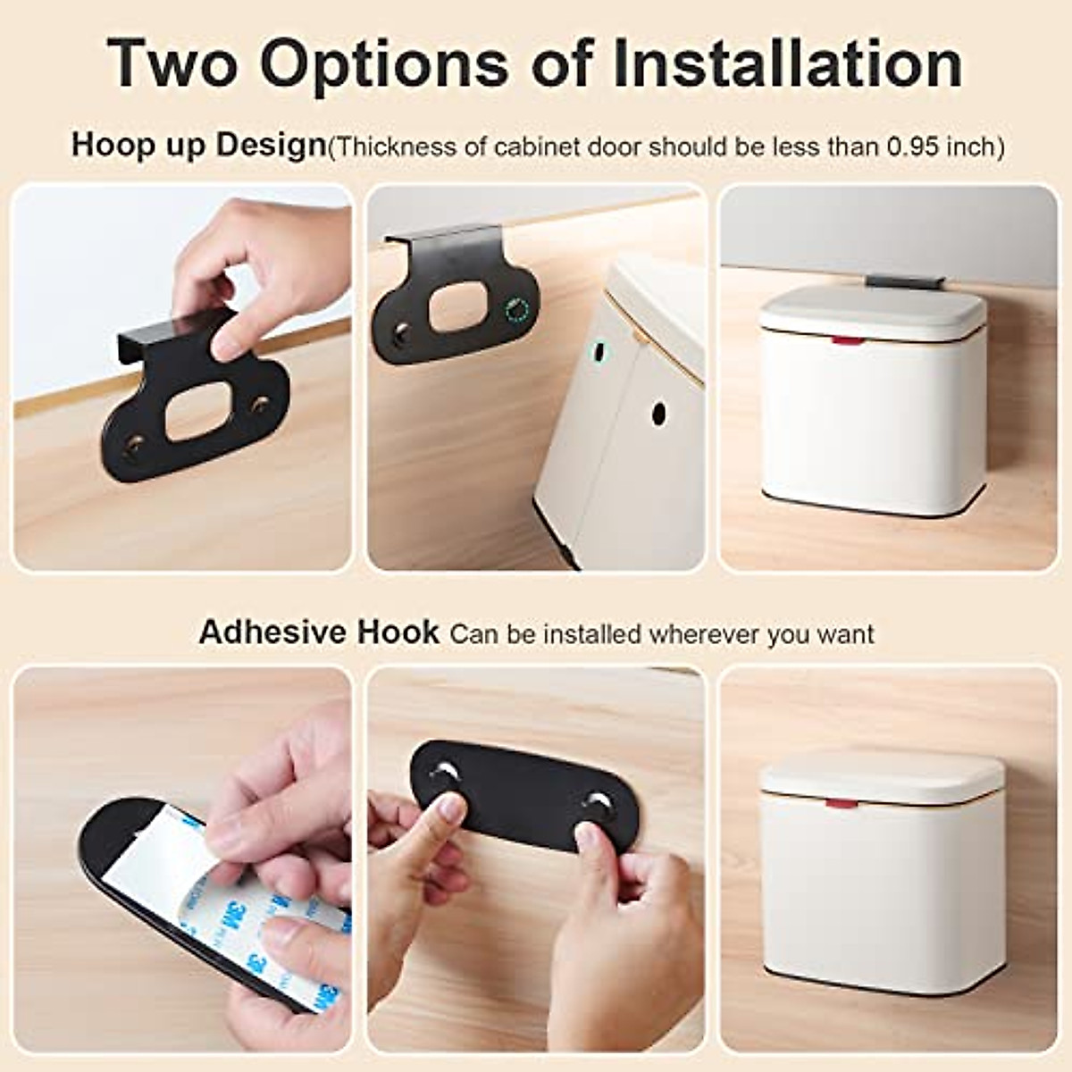 Anzoymx Hanging Stainless Steel Compost Bin 1.05 Gallon Wall Mounted Trash Can with Lid,Kitchen Cabinet Door Under Sink Small Garbage Can for Counter Top Cupboard Bathroom(1.05 Gallon,White)