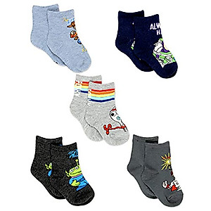 Disney Toy Story 4 Boys Girls Toddler 5 Pack Crew Sock Set (Shoe: 4-7 (Sock: 2-4), Grey/Multi)
