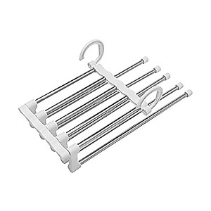 ECKOO 2 Pack Multi-Functional Pants Rack Foldable Adjustable Pants Hangers,Stainless Steel Clothes Hangers Closet Space Saving for Pants Trousers Scarf Tie Belt - White