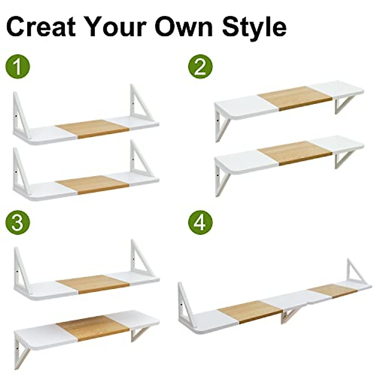 TEAMIX Set of 2 White Floating Shelves 23.6 inch, Wood Wall Mounted Book Shelf Hanging Shelf Organizer with Heavy-Duty Brackets for Living Room, Bathroom, Kitchen, Bedroom (White+Maple)