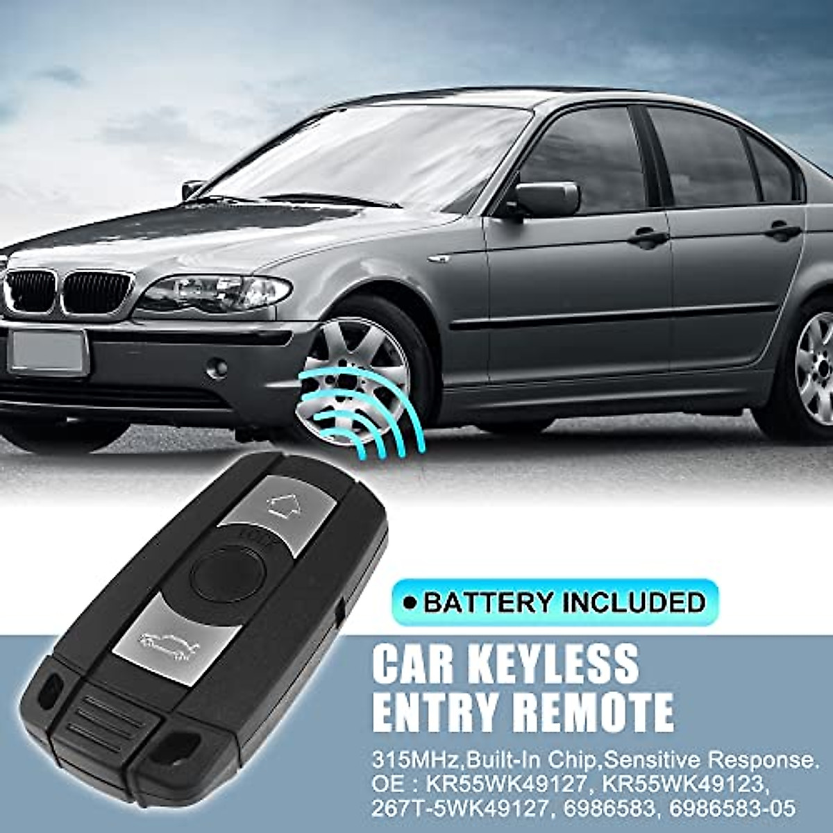 X AUTOHAUX 2pcs 315MHz KR55WK49127 Replacement Smart Proximity Keyless Entry Remote Car Key Fob for BMW 1 3 5 6 Series 2006-2014 3 Buttons with Door Key 46 Chip