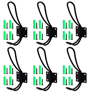 Keadic 6 Pack Heavy Duty Rustic Black Coat Hooks Kit with Screws and Expansion Screws Included for Hanging Look (Black - 6 Pack)