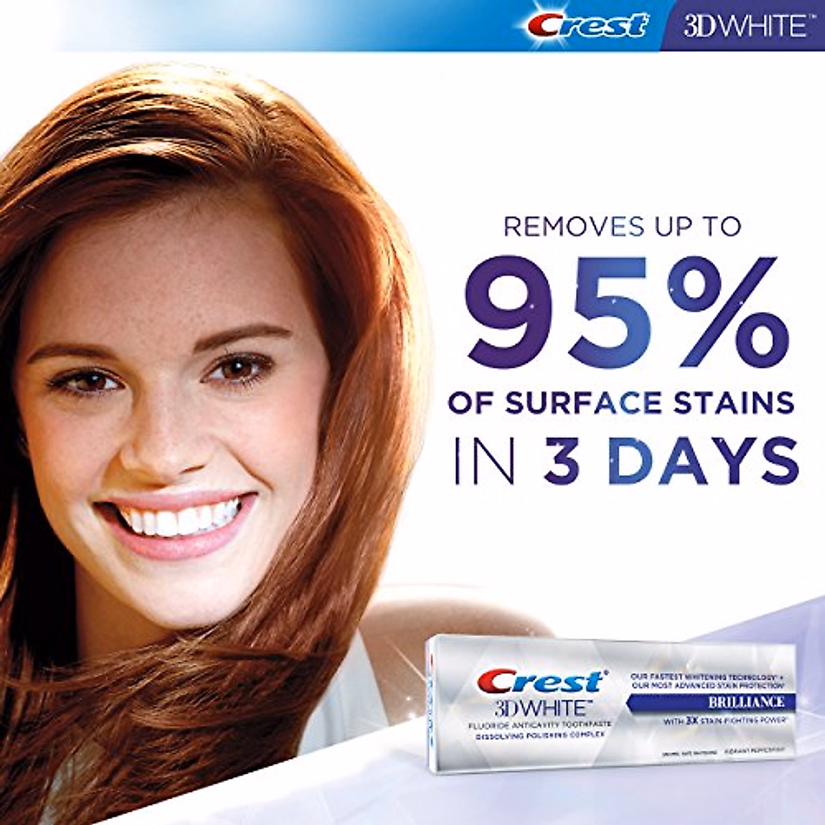 Crest 3D White Brilliance Advanced Whitening Technology + Advanced Stain Protection Toothpaste, Vibrant Peppermint, 4.1 oz