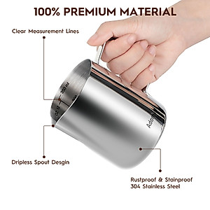 Milk Frothing Pitcher 350ml 600ml 900ml 1500ml 2000m(12oz 20oz 32oz 50oz 66oz)Steaming Pitchers Stainless Steel Milk Coffee Cappuccino Latte Art Barista Steam Pitchers Milk Jug Cup with Decorating Pen