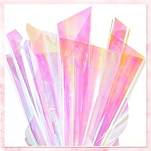 100 Ft x 32in Cellophane Wrap Roll for Gift Baskets Translucent Flower Wrapping Paper Holographic Iridescent Cellophane Wrap Roll for Gift Wrapping Weddings Father's Day Gifts (50 Ft/Rolls)