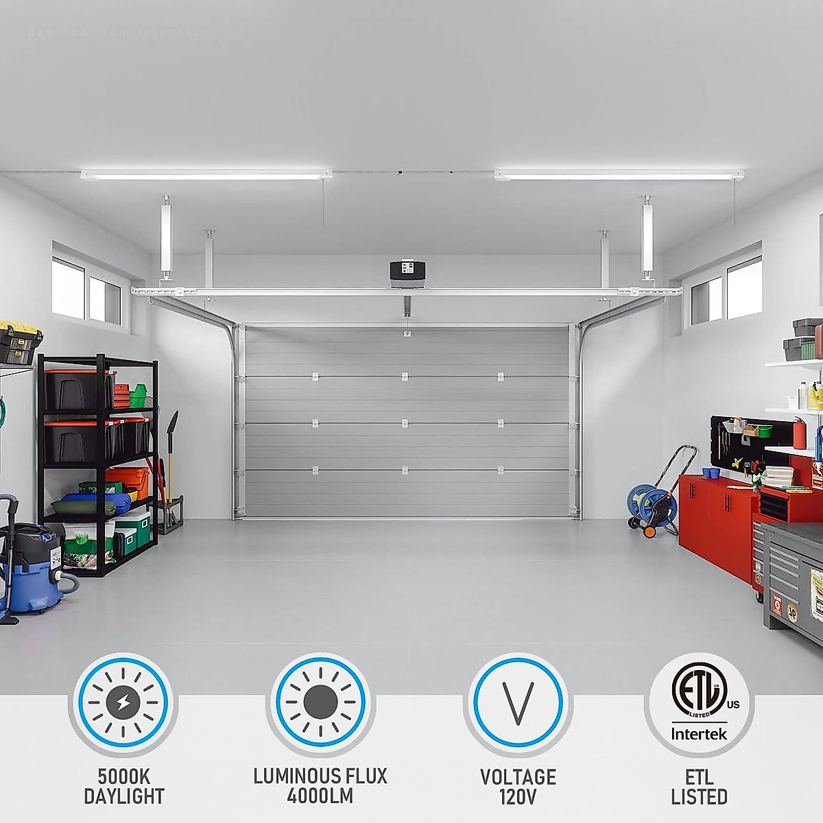 LEONLITE LED Shop Light 4FT, Deep Reflector, 40W 5000K Daylight Linkable LED Shop Light, Plug in Shop Light with Pull Chain (ON/Off), 4 Foot LED Shop Lights for Workshop, Garage, Shop, Pack of 4