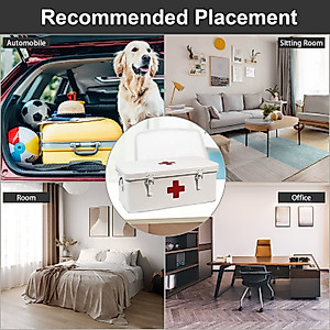 Xbopetda First Aid Medicine Box, First Aid Kit Supplies Bin, Metal Medicine Storage Tin, First Aid Empty Box with Safety Lock for Home Emergency Tool Set-White