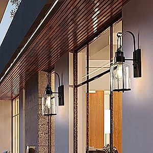 Bedroom wall lights, Wall Sconces, Simple Water Bottle Shape Simple Wall Mount Light Matte Black Iron Body Wall Lamp Transparent Glass lampshade Outdoor Sconce Light Compatible with The Commercial Are