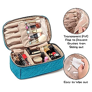 Teamoy Travel Makeup Brush Case, Makeup Train Organizer Bag with Handle for Makeup Brushes(up to 9-inch) and Essentials, Medium, Teal(BAG ONLY)