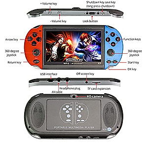 ZWYING Handheld Game Consoles Built in 2000+ Free Games 8GB RAM 4.3 Inch Screen Double Rocker,Support TV Output,Music/Movie/Camera Audio and Video MP3,MP4, MP5, Birthday Gift for Kids(Blue and red)