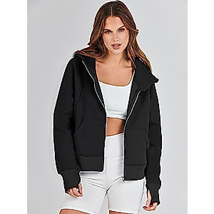 ANRABESS Hoodies for Women Casual Long Sleeve Jackets Oversized Fleece Sweatshirts Zip Up 2023 Y2k Hooded Teen Girl Tops Trendy Fall Clothing Black A1015heise-L