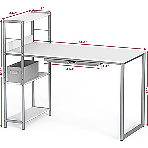 SHW 46-Inch Mission Desk with Side Shelf, White