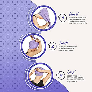 Turbie Twist Microfiber Hair Towel Wrap for Women and Men | 2 Pack | Bathroom Essential Accessories | Quick Dry Hair Turban for Drying Curly, Long & Thick Hair (Dark Purple, Light Purple)