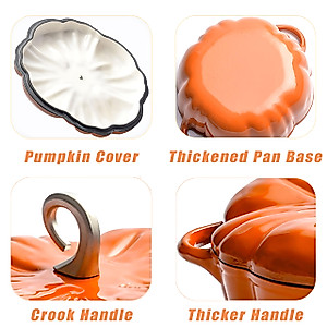 Pumpkin Dutch Oven, Enameled Cast Iron Pumpkin-Shaped Pot with Lid, Double Handle for Cooking, Marinating, Refrigerating, Baking, Safe for All Stovetops, 3.9-Quart (Yellow)