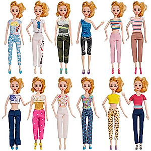 SOTOGO 30 Pieces Doll Clothes and Accessories for 11.5 Inch Girl Doll Include Random Style 10 Sets Tops and Pants,10 Bags and 10 Pairs Shoes