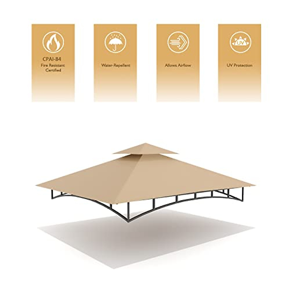 Nitocoby Grill Gazebo Shelter Replacement Canopy 5x8 Double Tiered BBQ Cover Roof ONLY FIT for Gazebo Model L-GG001PST-F (Khaki)