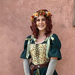 DDazzling Green Leaf Floral Crown Eucalyptus Flower Women Girls Headband Flower Headpiece Bridal Halo Photo Prop (Yellow Orange Green)