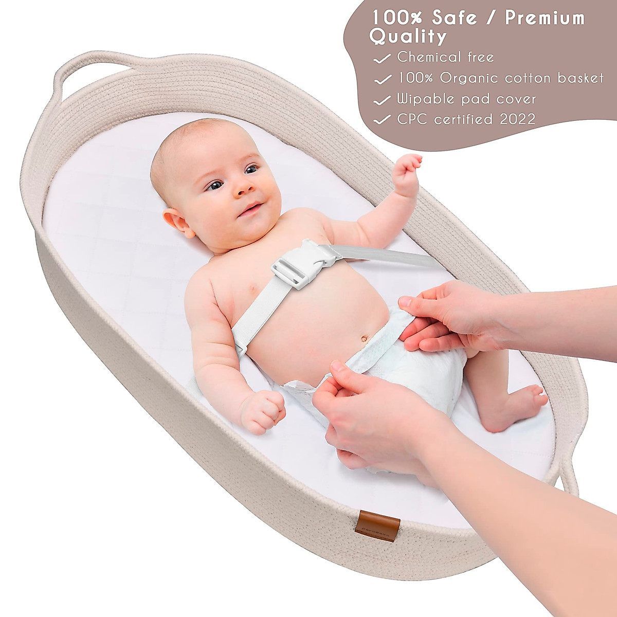 Baby Changing Basket for Baby Dresser, Moses Basket for Babies, Cotton Rope Diaper Changing Basket, Unisex Baby Moses Basket, Foam Diaper Changing Pad for Dresser, Changing Table Topper for Dresser