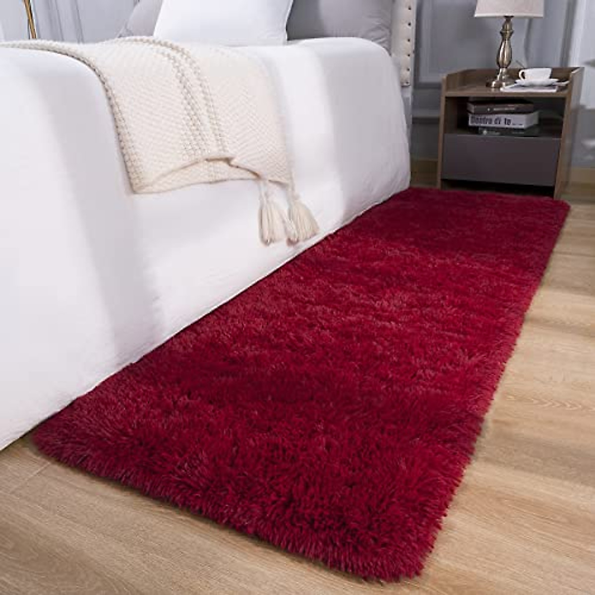 DETUM Wine Red Runner Rug 2' X 6' Fluffy Burgundy Area Rugs for Bedroom Bedside Soft Living Room Shag Rugs Hallyway Entryway 24 x 72 Inch Room Decor