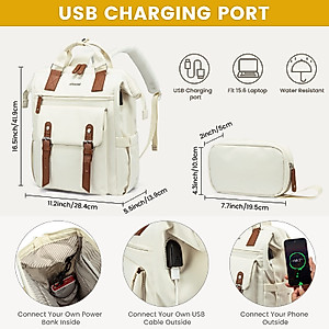 LOVEVOOK Laptop Backpack for Women Work Travel Commuter Backpack Business Computer Bag Teacher Doctor Nurse Bags College Backpack Purse, 15.6 Inch, Beige-Brown-Brown