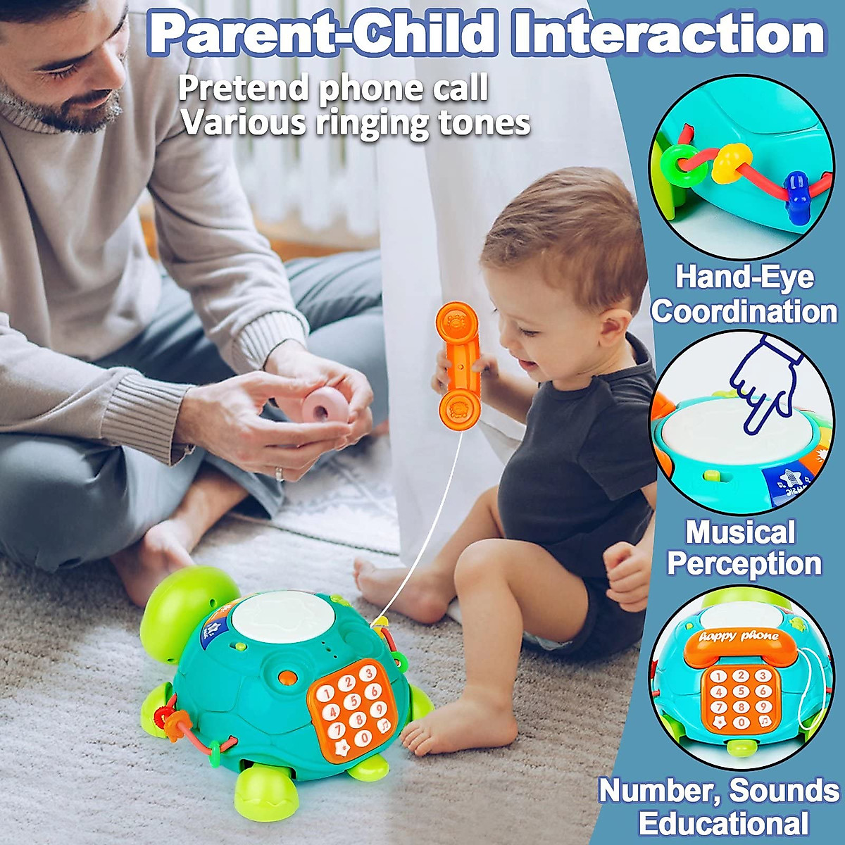 Baby Toys 12-18 months Infant Toys Toddlers Musical Toys Crawling Turtle Toy Educational Learning Toys for 1 2 3 Years Old Kids Interacting Toys Crawling Toys for Babies Toddlers Holiday Birthday Gift