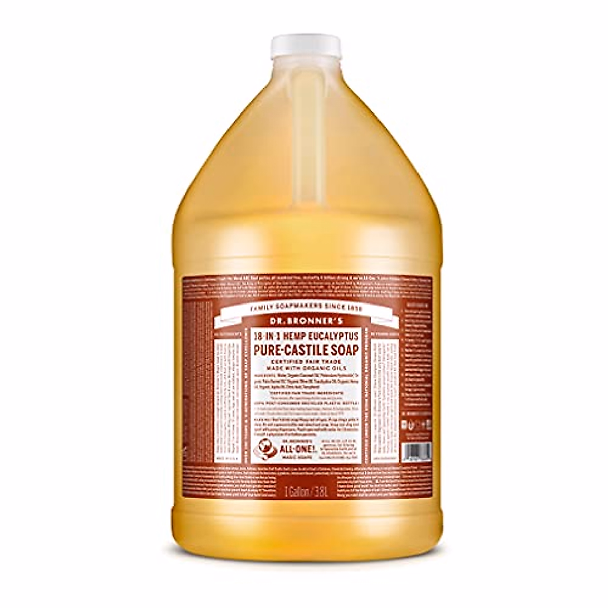 Dr. Bronner's - Pure-Castile Liquid Soap (Eucalyptus, 1 Gallon) - Made with Organic Oils, 18-in-1 Uses: Face, Body, Hair, Laundry, Pets and Dishes, Concentrated, Vegan, Non-GMO