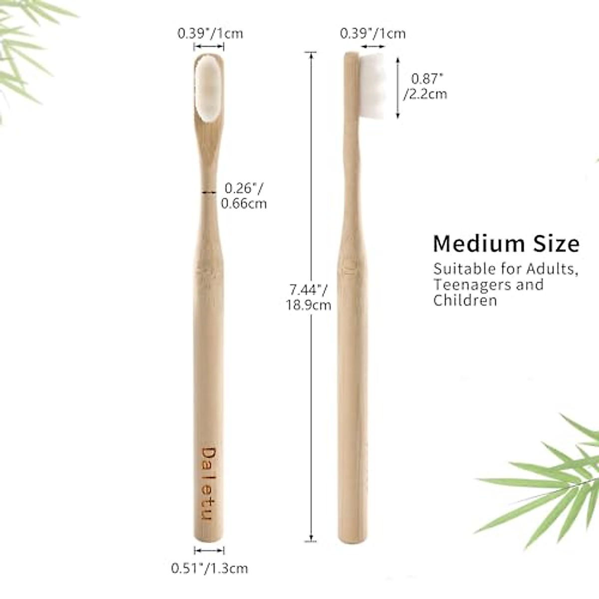 Daletu Bamboo Toothbrush, Biodegradable Toothbrushes Extra Soft Bristles, 20000 Soft Natural Bristle Toothbrush, Eco Friendly Toothbrushes for Sensitive Teeth Gum Recession - 4 Pack
