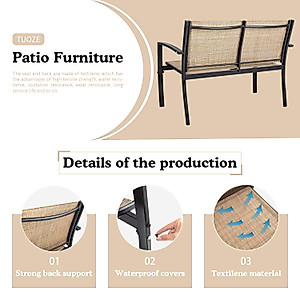 Tuoze 4 Pieces Outdoor Patio Furniture Conversation Glass Coffee Table Bistro Set with Loveseat Garden Yard Lawn and Balcony (Yellow)