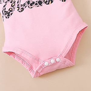 MIEKISA Baby Girls Romper and Leopard Mesh Dress Sets With Headband (Pink, 0-3 Months)