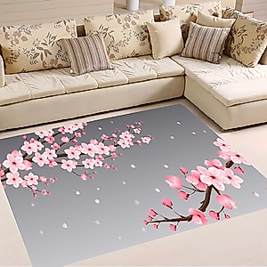 Japanese Cherry Blossoms Area Rugs 9x12ft/108x144in/275cmx365cm Rug Washable Outdoor Patio Rugs for Living Room Outdoor Dining Room Bedroom Farmhouse Rug, Soft Indoor Rugs