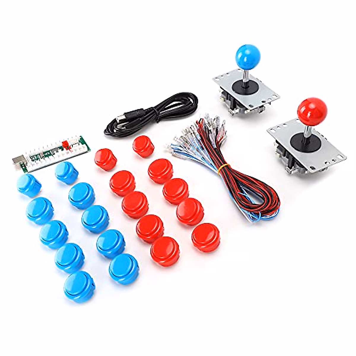 USB Game Set, Fighting Game Accessory Professional Made Can Be Connected to Button Lights Can Be Connected to Various Devices for Silky Arcade Experience(Double Suit Blue + red)