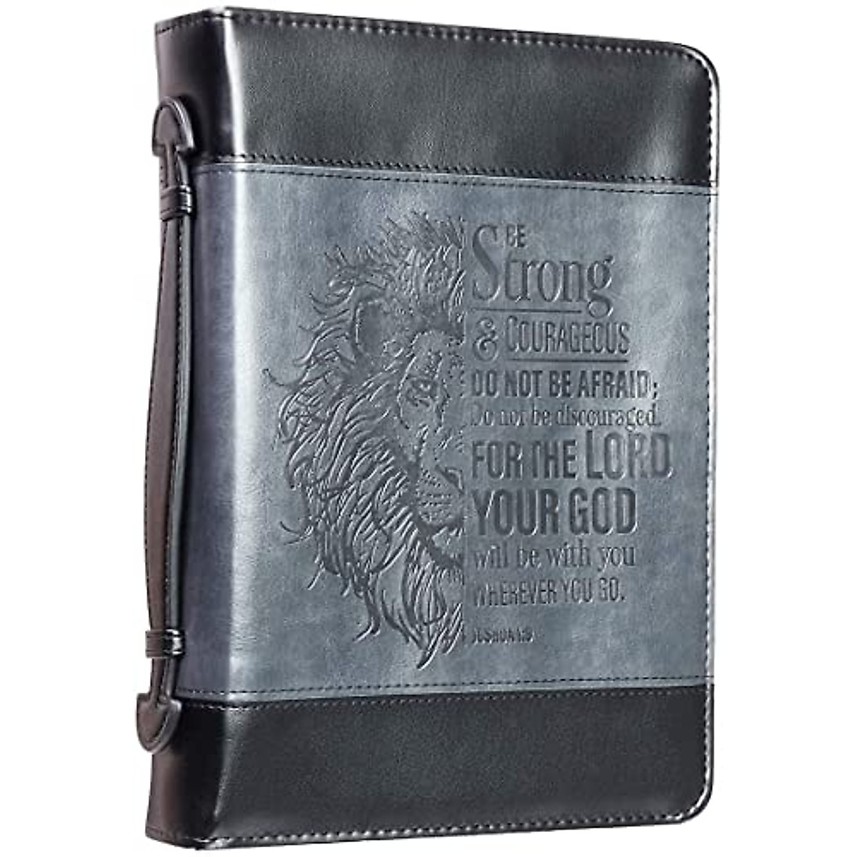 Custom Bible Cover for Men Two-Tone Joshua 1:9 Faux Leather Christian Gift for Father, Brother, Son, Grandpa, Grandson Laser Engraved Imprinting Your Text Name (Medium)