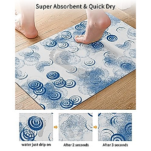 Gogobebe Super Absorbent Diatom Mud Mat Abstract Polypropylene Vintage Texture Blue White Quick-Drying Thin Bath Mat Non-Slip Bathtub Mat Anti-Skid Rubber Bathroom Shower Mat 20x32in