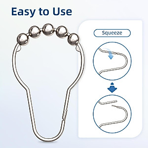 Fotoumgl Shower Curtain Rings, Rust Proof Metal Smooth Glide Shower Curtain Hooks, Stainless Steel Nickel Chrome Plating Curtain Rings for Bathroom Shower Curtain Rods- Set of 12