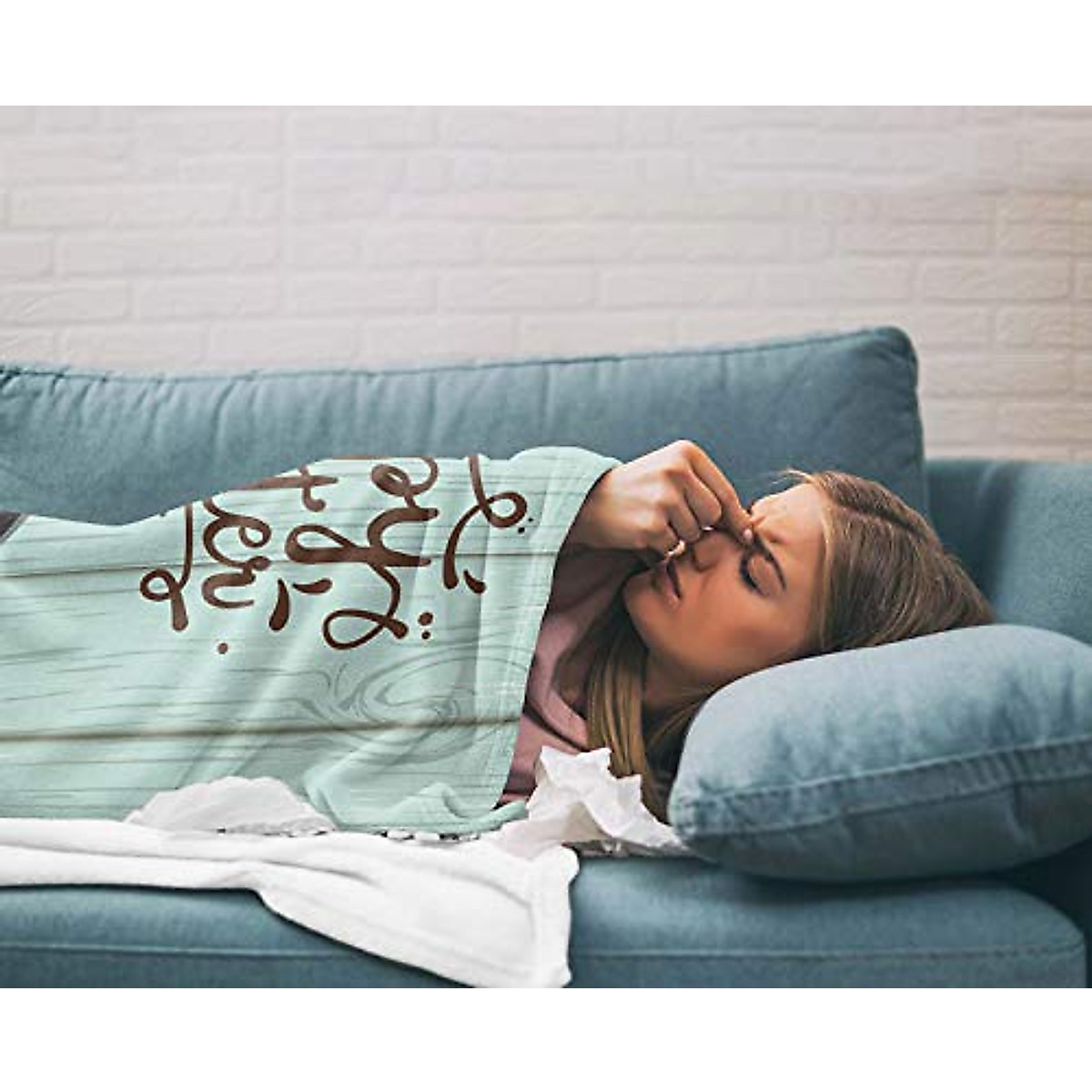 Happy Easter Flannel Fleece Throw Blanket Soft Blankets,40x50In Cute Bunny Tail Stripes Eggs Lightweight Micrifiber Blanket for Kid/Teen/Men Bedroom, Living Room Couch Sofa Teal Wooden Grain